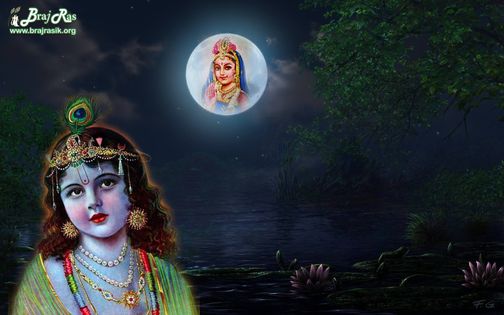 Wallpaper depicts Shri Krishna like a chakora bird looking at Shri ...