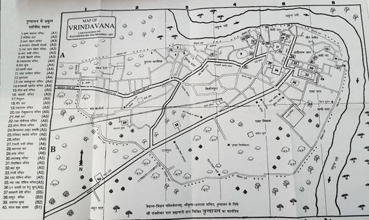 Map of Vrindavan with different places to visit.