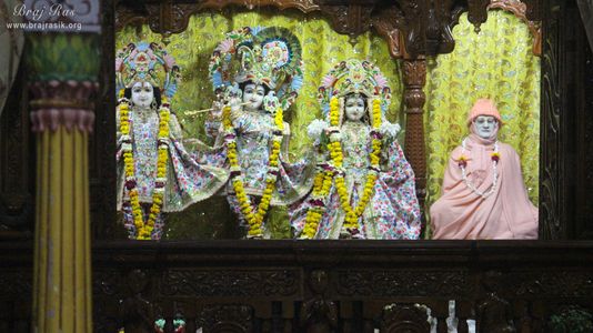 Deity darshan from temple courtyard at Shri Roop Sanatan Gaudiya Math ...