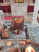 View of the portrait of Shri Kumbhandas Ji hanging on the wall in ...