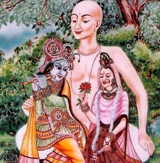 Swami Shri Haridas's picture with Shri Radha Krishn on His lap
