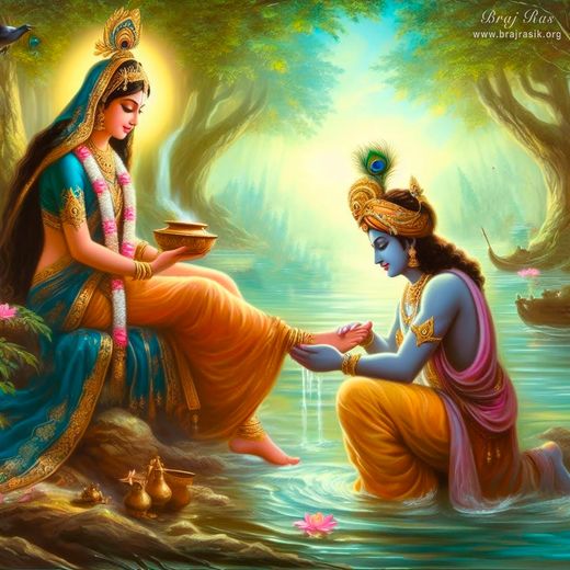In these divine pastimes, Shri Krishna delicately washes Sri Radha's ...
