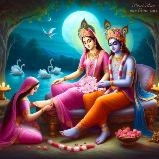 A Sachari serving Shri Radha Krishna, gracefully adorning Sri Radha's ...