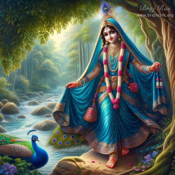 Sri Radhika serenely comes from the forest pathway, under a tree ...