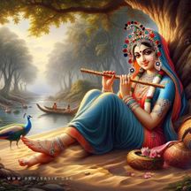 Shri Radhika Gracing Her Sahchari by Bestowing Blessings with Her Hand ...