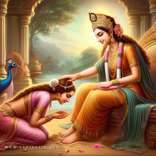 Shri Radhika Gracing Her Sahchari by Bestowing Blessings with Her Hand ...