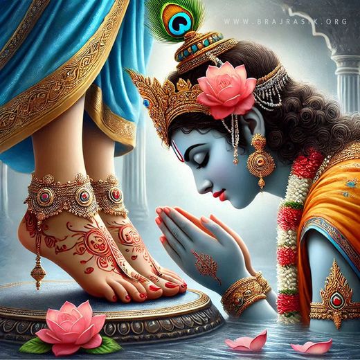 Sri Krishna Worshipping Sri Radha’s Lotus Feet in the Divine Waters of ...