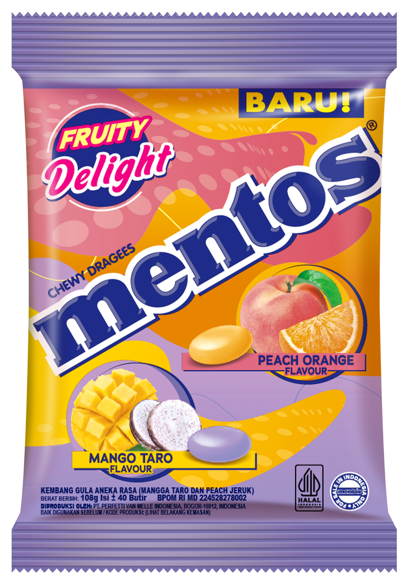 Mentos Fruit Delight Peach,Orange & Mango/Taro Flavour Chewy Drages 121 ...