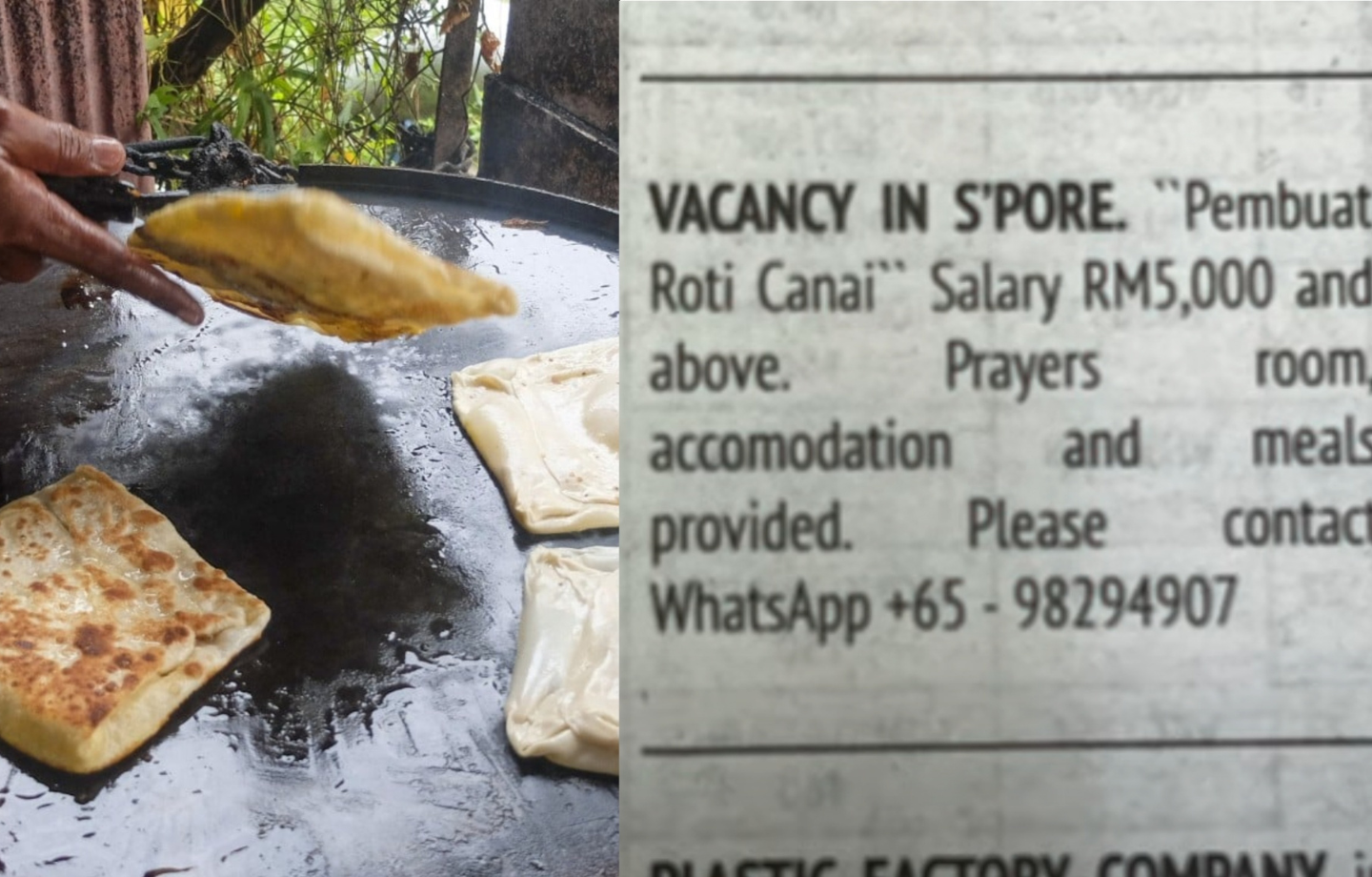 Orang Singapura Mencari Penebar Roti Canai, Tawar Gaji RM5,000 Ke Atas ...