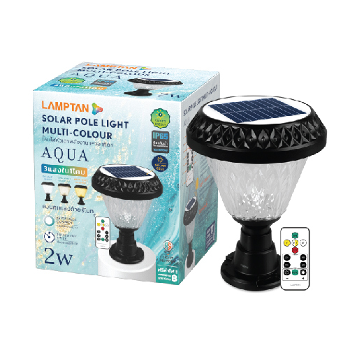 Solar pole light multi colour aqua 2w web 09