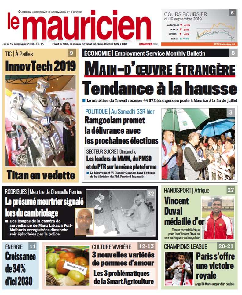 le mauricien du jeudi 19 septembre - Le Mauricien