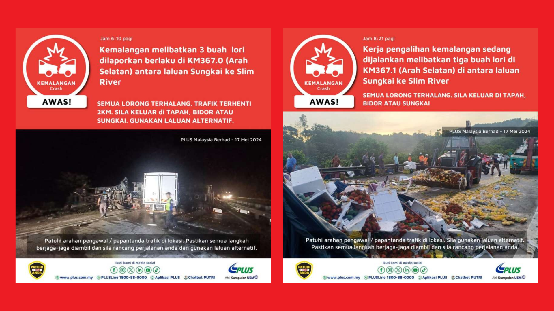 Kemalangan tiga lori di Lebuhraya PLUS: gunakan jalan keluar Tapah ...