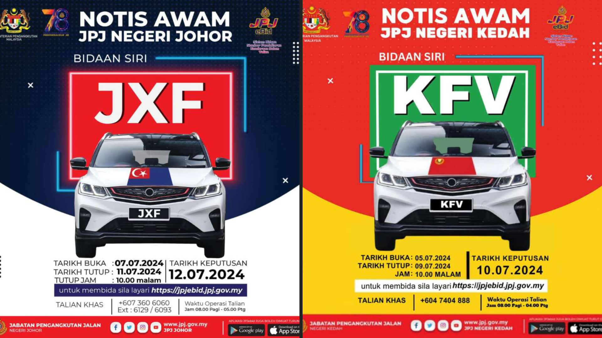 JXF and KFV: new number plate series up for grabs on JPJ eBid ...