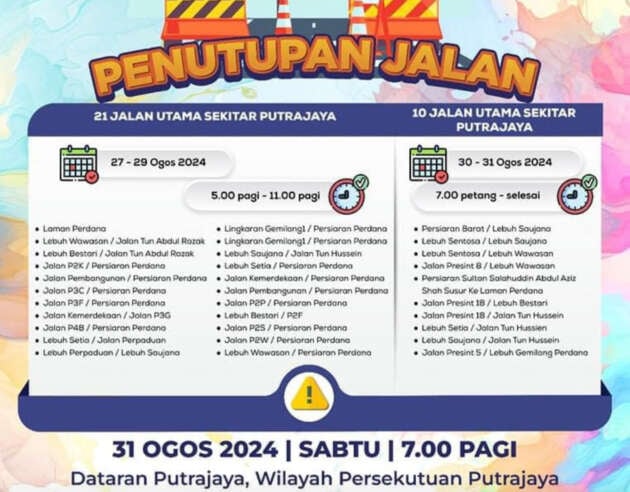 Putrajaya road closures: National Day rehearsals impact major routes ...