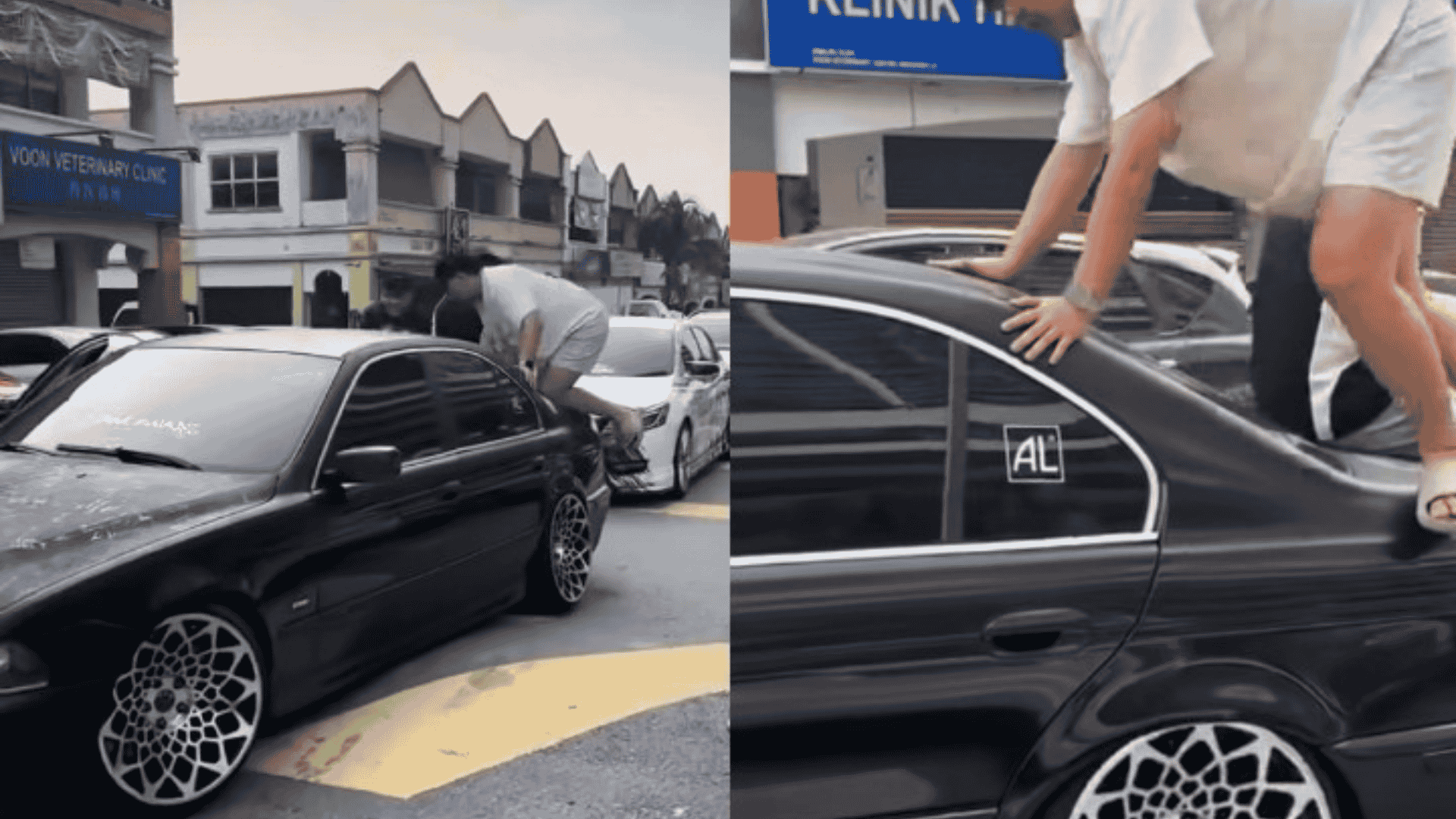 Modified BMW gets stuck on speed bump in Malaysia: four men perform ...