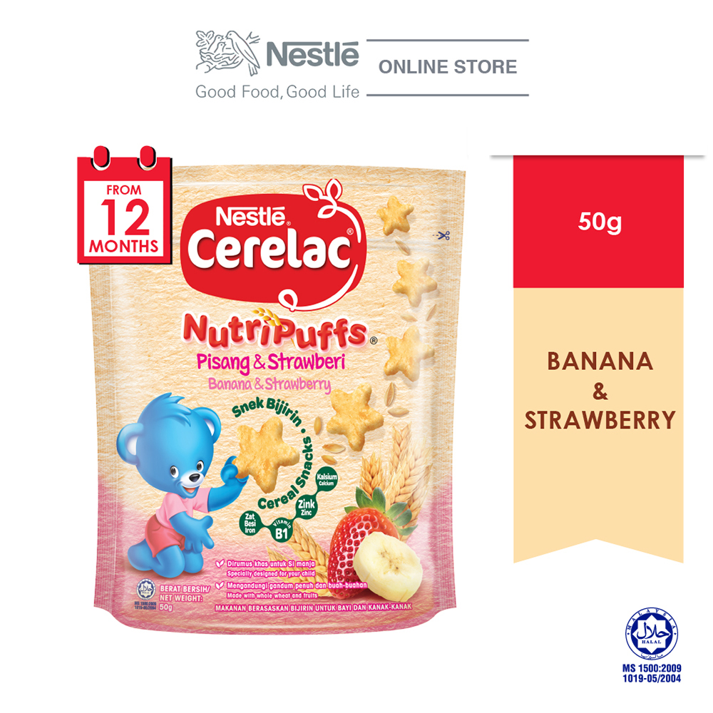 NESTLE CERELAC NUTRIPUFF Banana & Strawberry Cereal Snack Pouch 50g