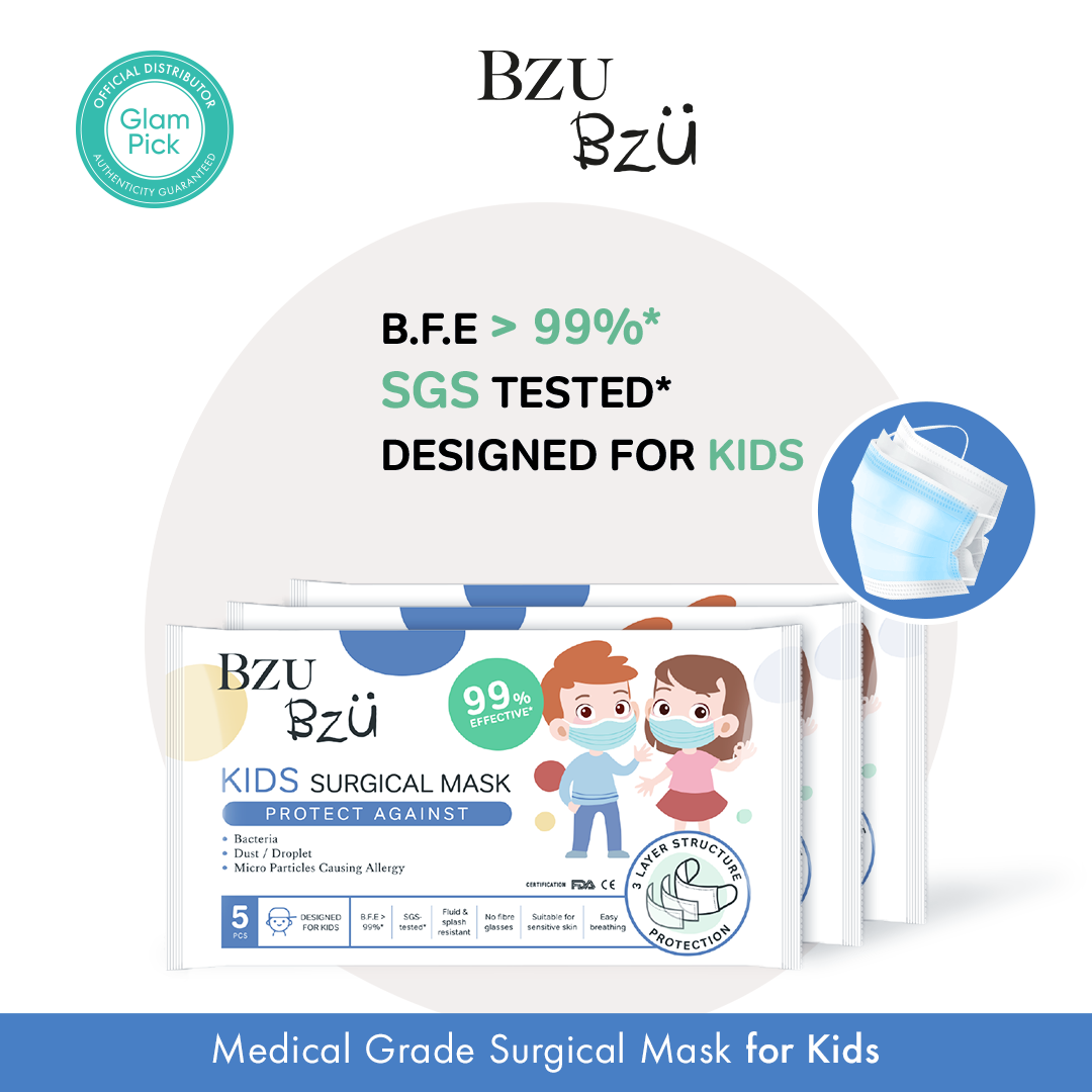 Bzu Bzu Kids Surgical Masks x 3 White | New PGMall