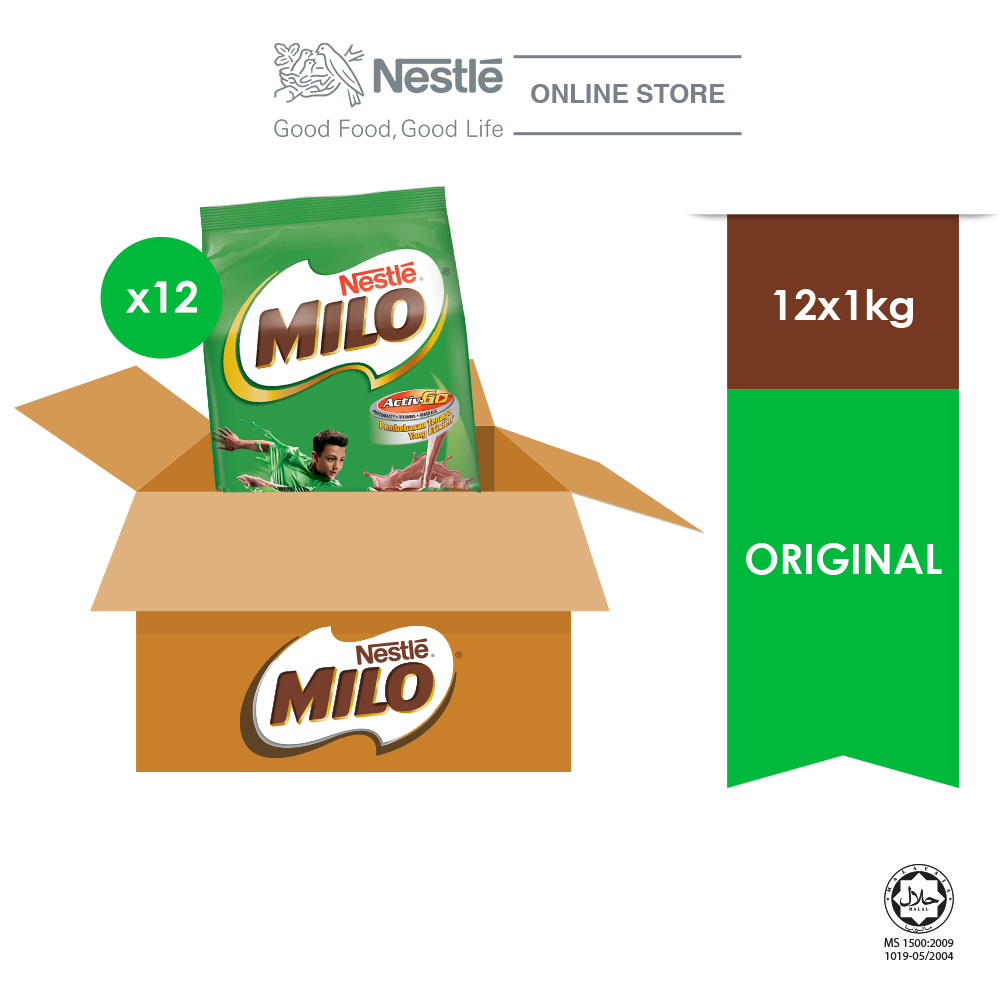 NESTLÉ MILO ACTIV-GO CHOCOLATE MALT POWDER Soft Pack 1kg x 12 packs ...
