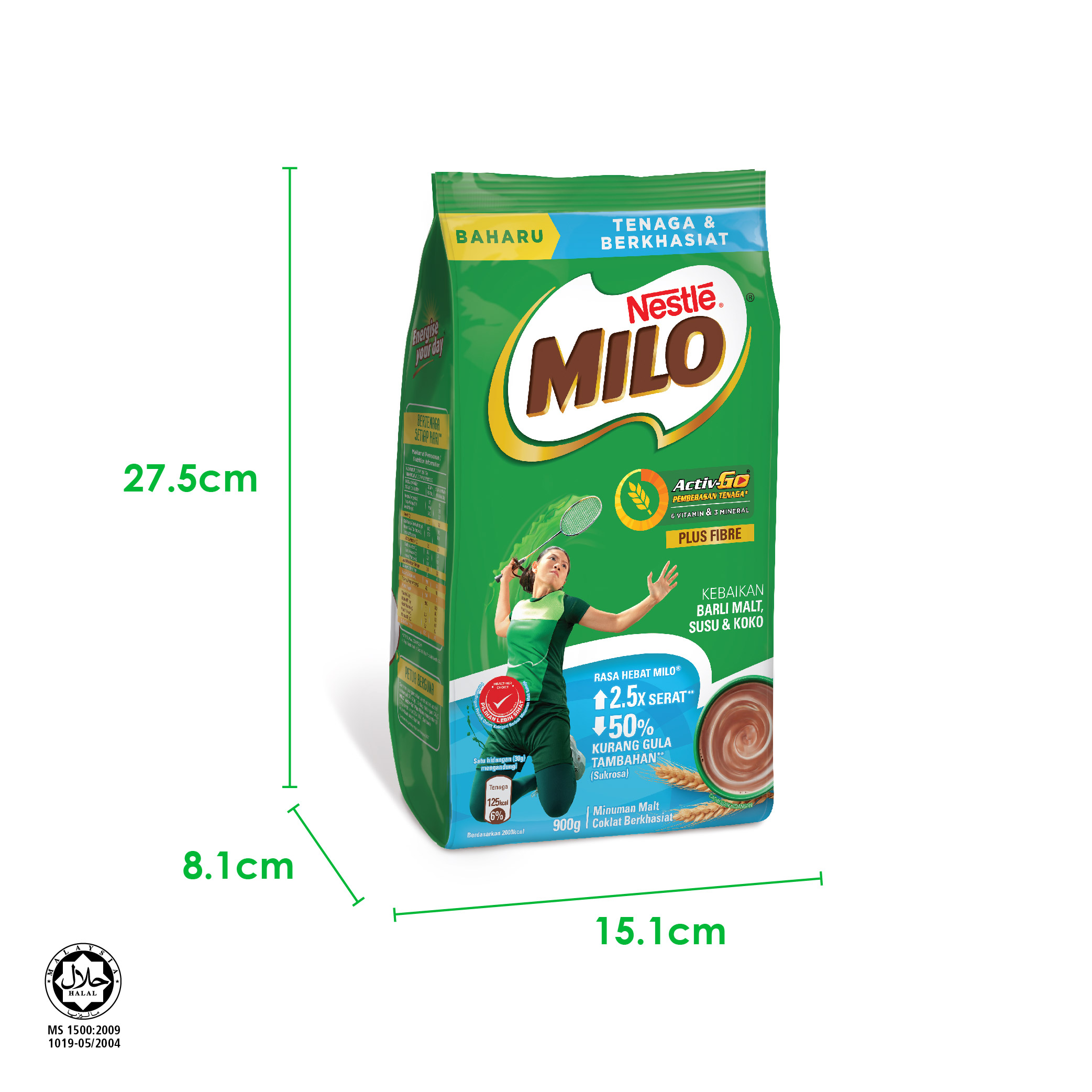 NESTLÉ MILO Activ-go Plus Fibre Chocolate Malt Powder Softpack 900g ...