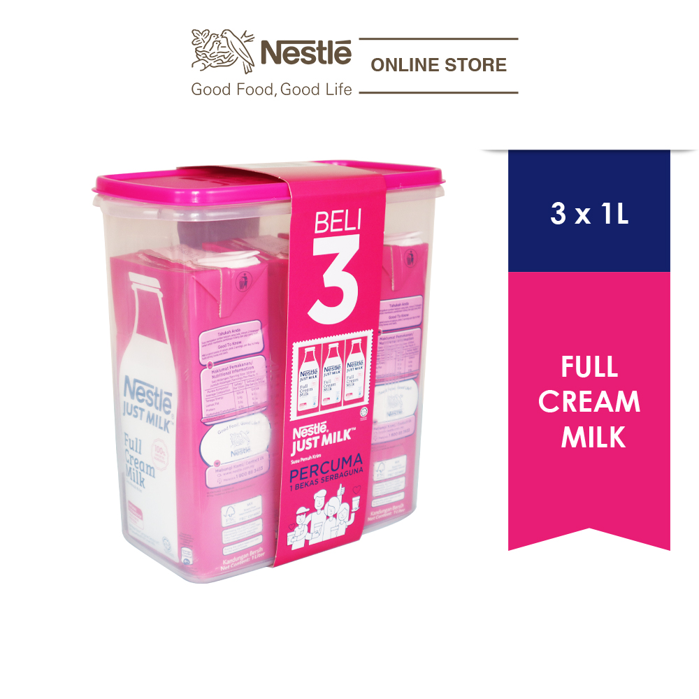 NESTLE JUST MILK Full Cream 3x1L, FREE Container