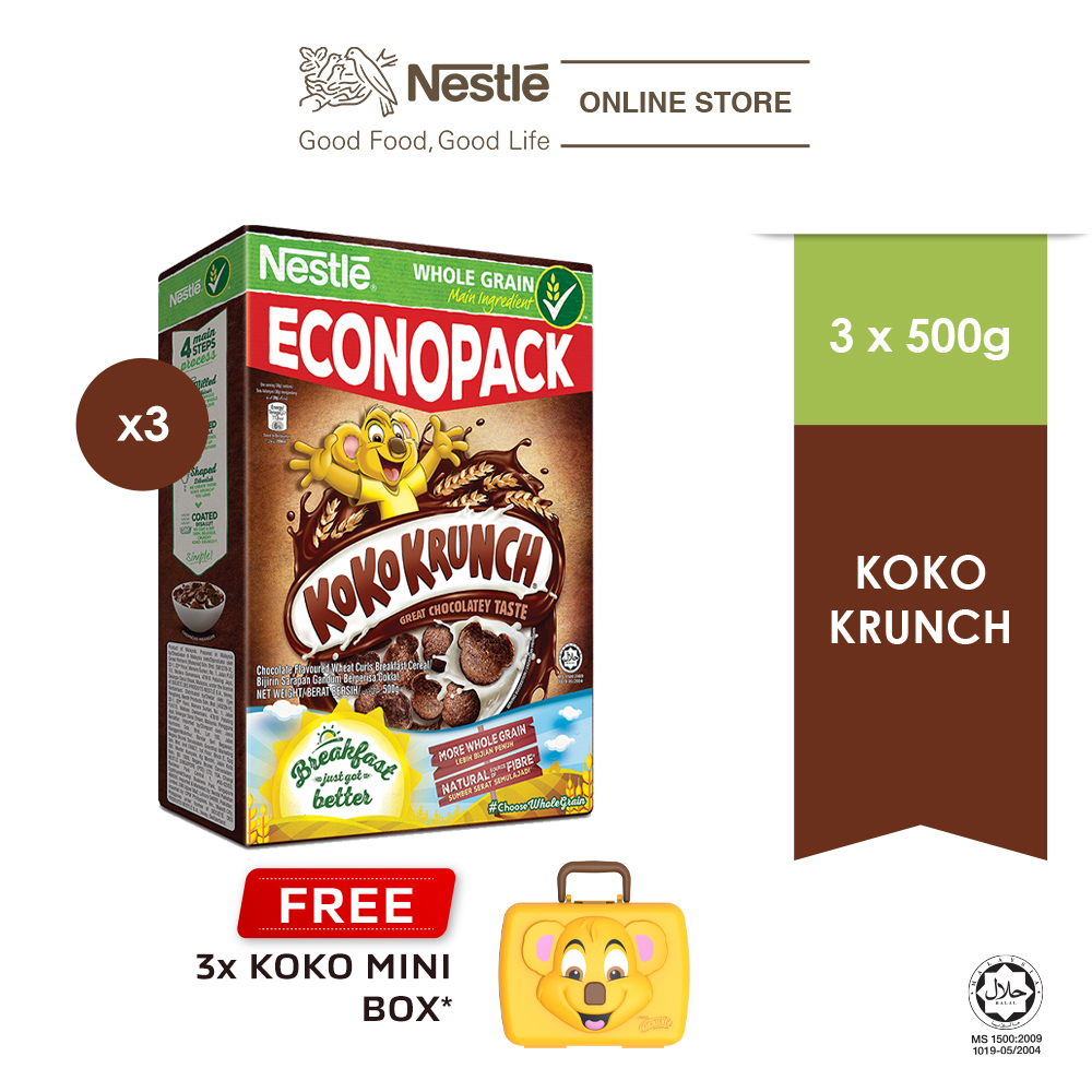 NESTLÃ‰ KOKO KRUNCH Cereal Econopack 500g FREE KOKO Mini Box, x3 boxes