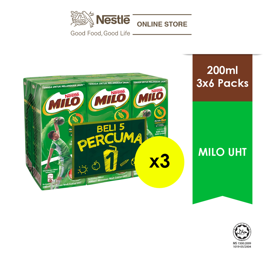 Nestle Milo UHT 200ml 5+1 Cluster, Bundle of 3