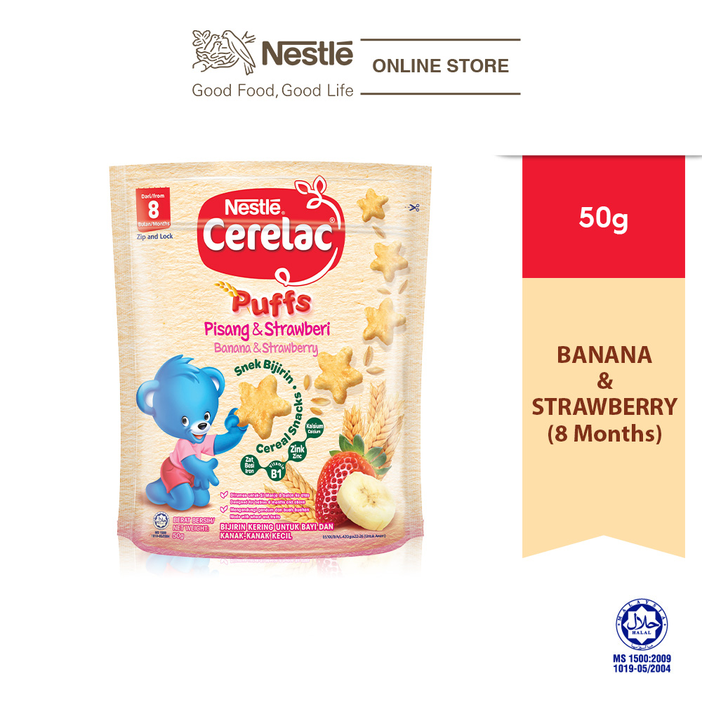 NESTLE CERELAC NUTRIPUFF Banana & Strawberry Cereal Snack Pouch 50g