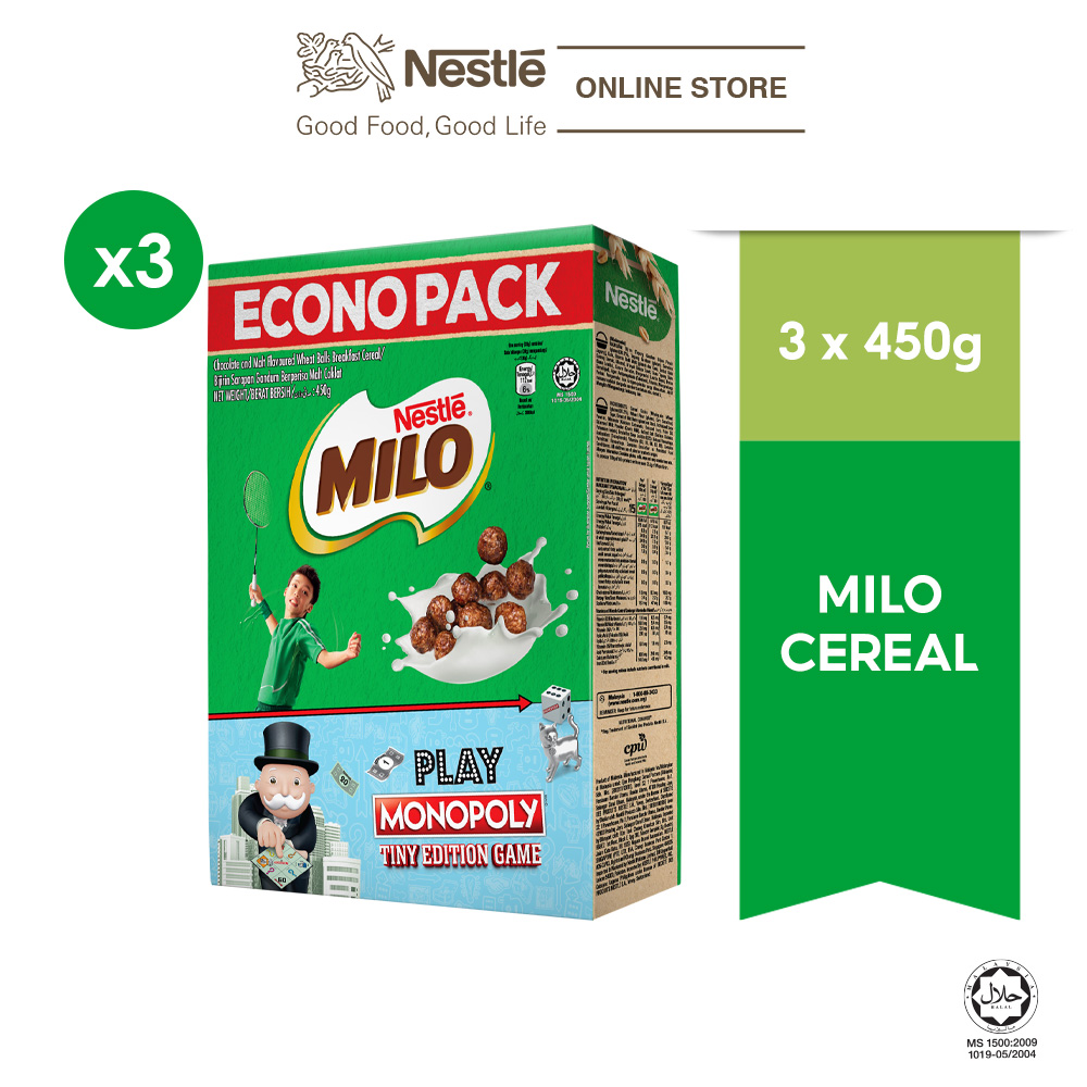 NESTLE MILO Cereal ECONO 450g Bundle of 3 Free Monopoly Board Game