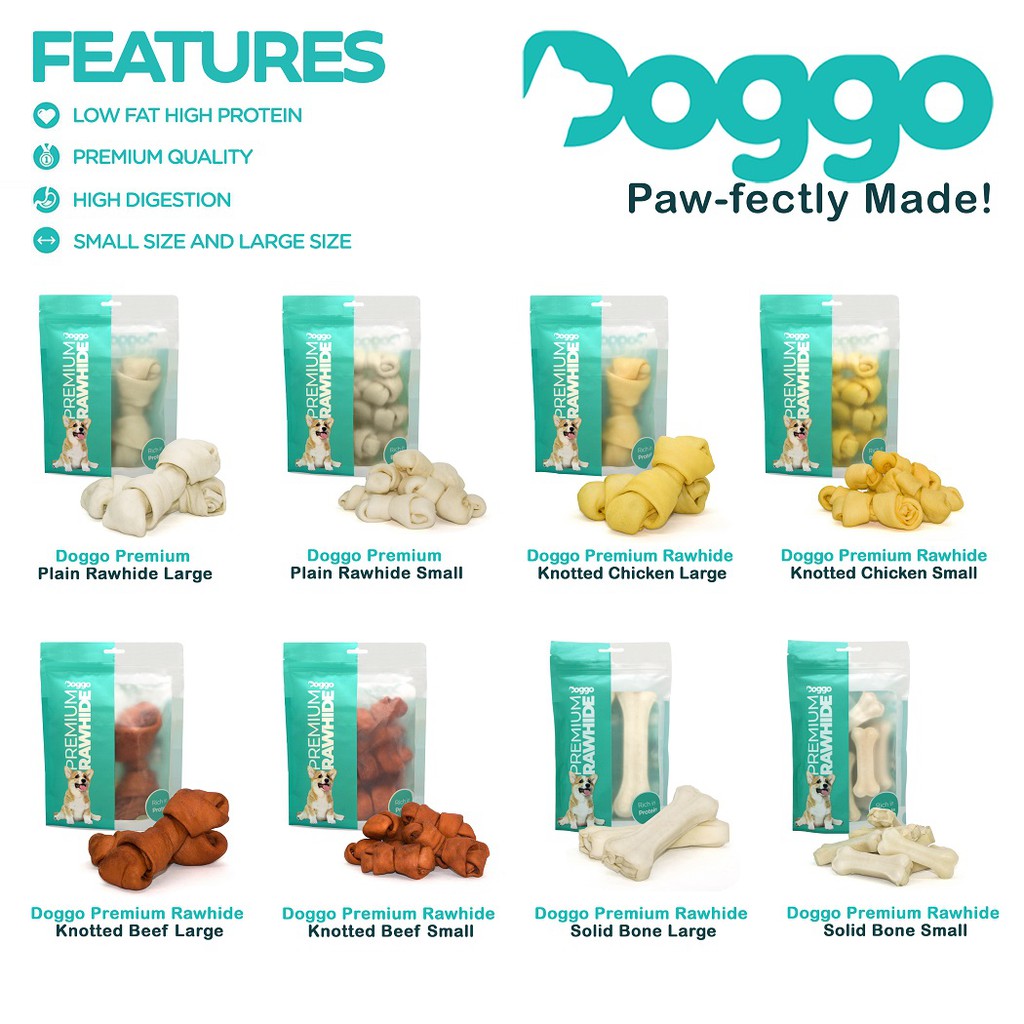 Doggo Premium Knotted Rawhide Chicken Flavor (Small) Chewable Treat fo ...