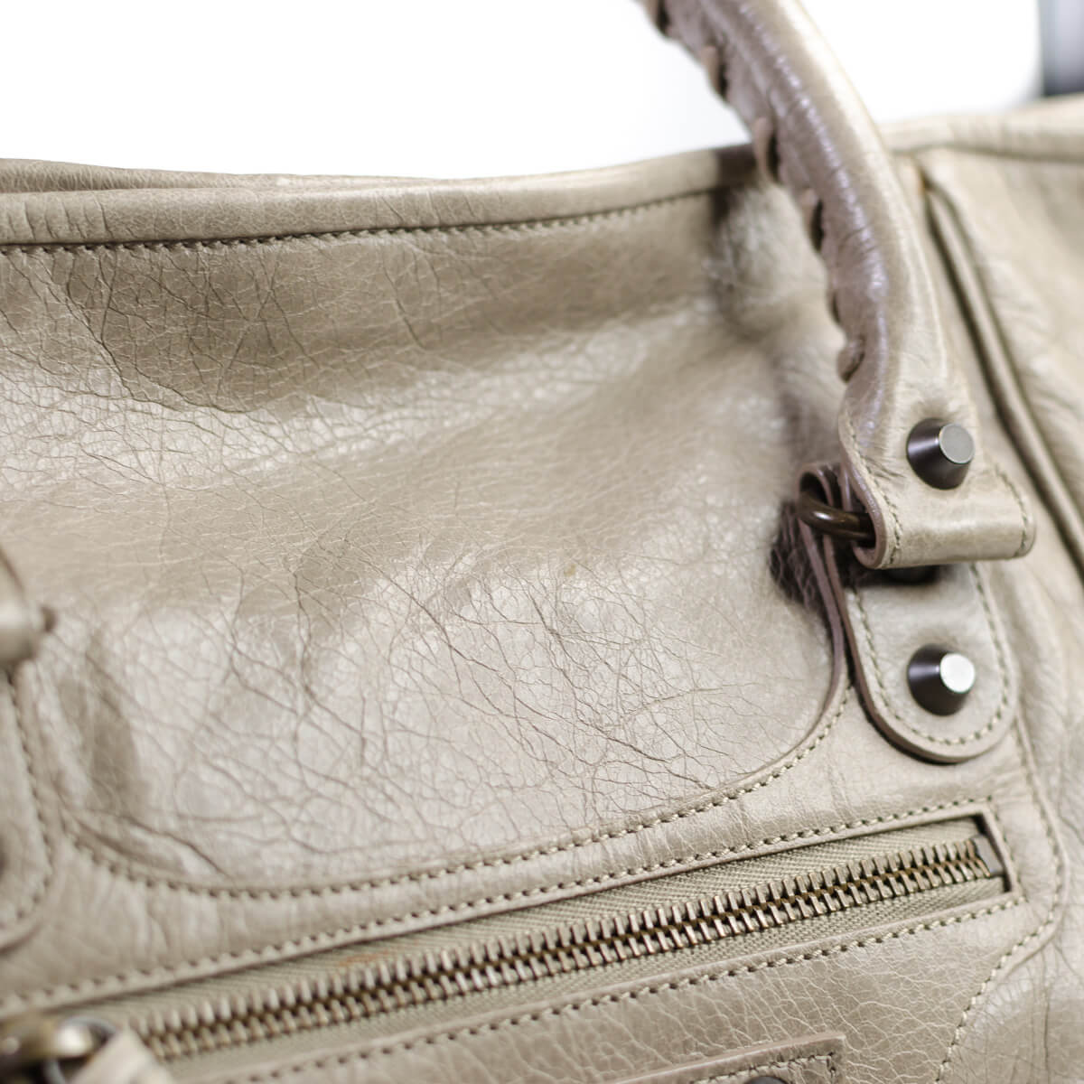 Sunday Classic Light Gray Greige Leather Tote