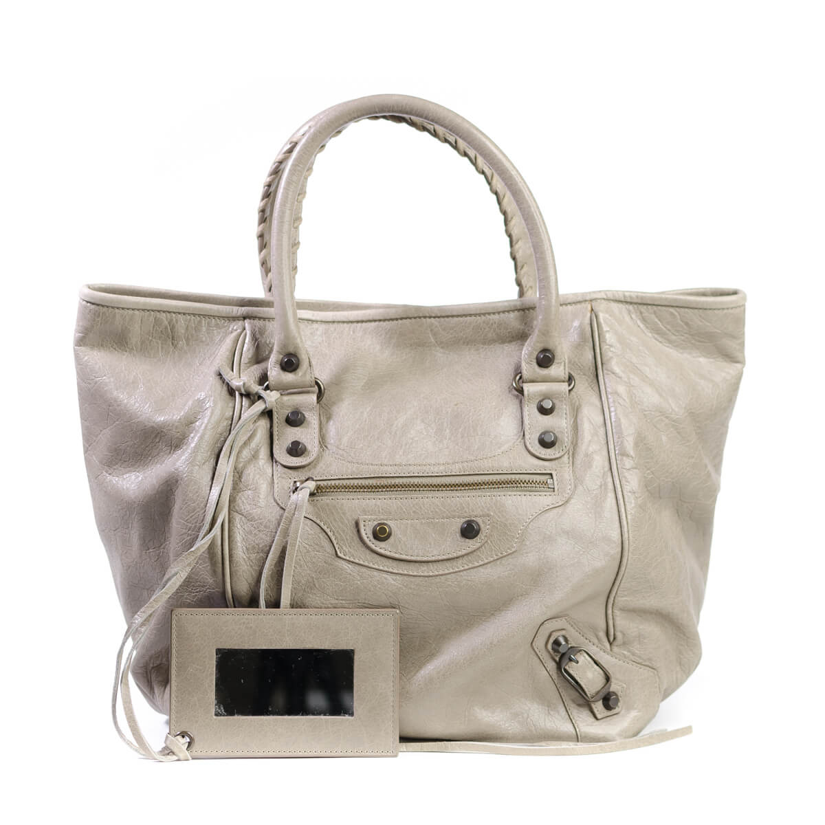 Sunday Classic Light Gray Greige Leather Tote