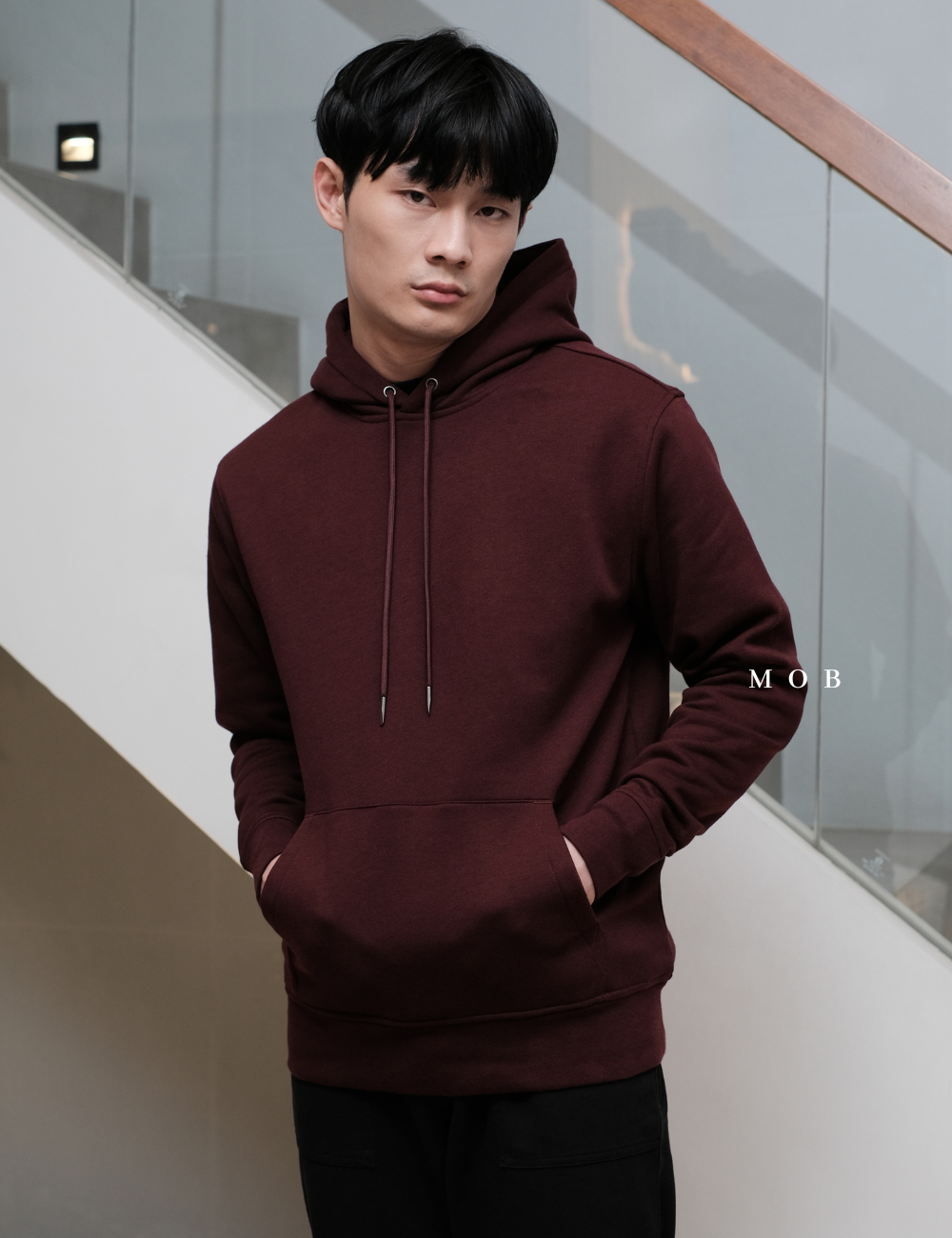 MOB - ARKHOD01005 Solid Basic Pullover Hoodie Maroon