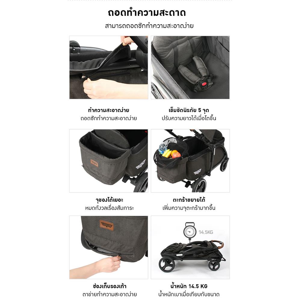 รถเข็น2ที่นั่ง KEENZ รุ่น CLASS WAGO เทา