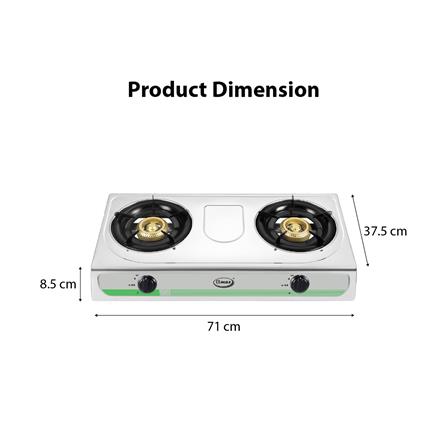 เตาแก๊สตั้งโต๊ะ 2 หัวแก๊ส GMAX GL-203R สีเงิน