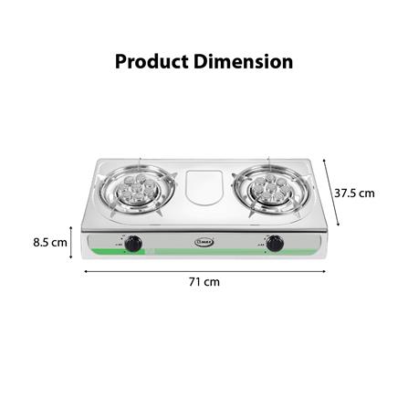 เตาแก๊สตั้งโต๊ะ 2 หัวแก๊ส GMAX GL-203T สีสเตนเลส