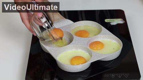 กระทะ 4 ช่อง ด้ามไม้ 18 ซม. CERAMIC KECH สีครีม IH