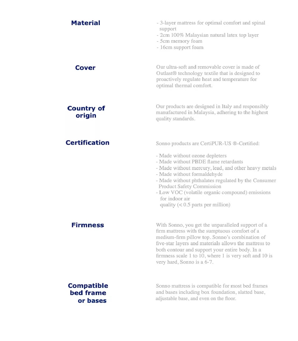 SONNO ORIGINAL MATTRESS SUPER SINGLE MAT-1G-SUS-190-107 WHITE/GREY