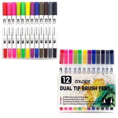 Dual tip brush pen 12 colors dual tip brush marker pens for kids adult ...