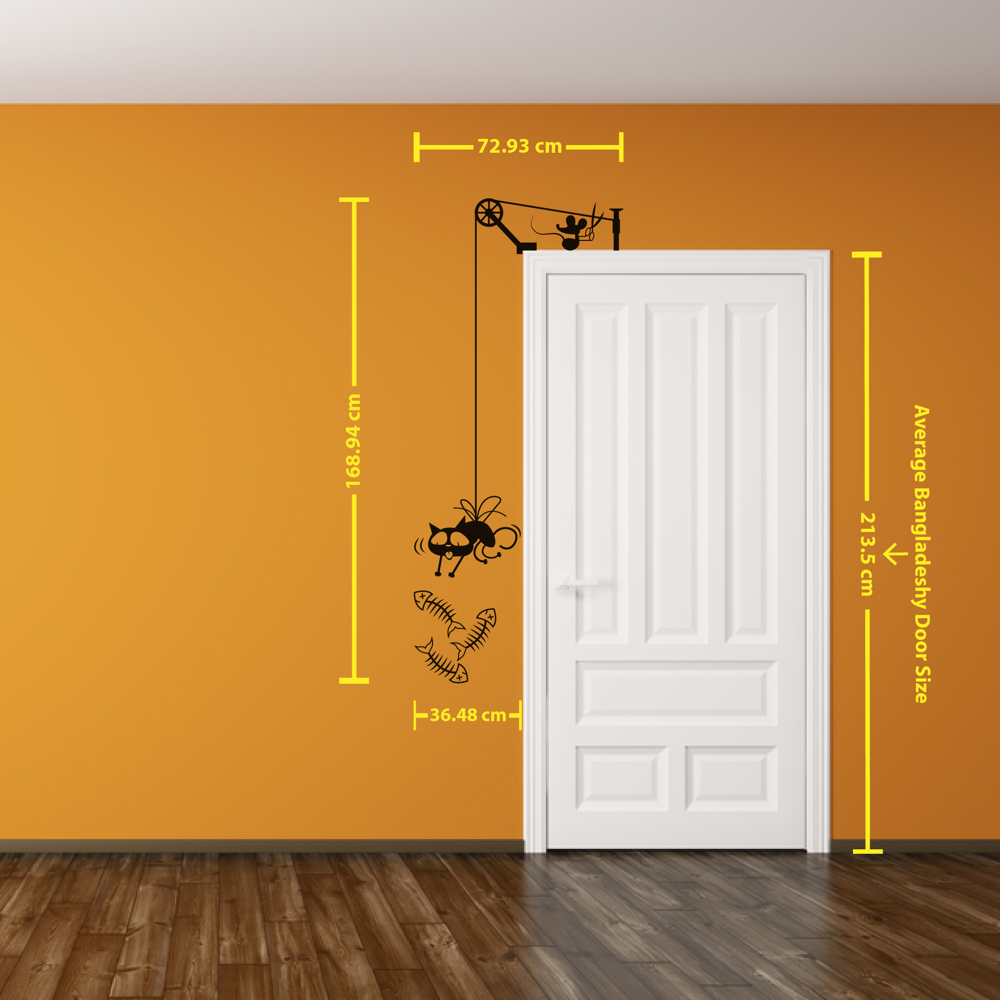 DDecorator Cat And Fish Door Corner Vinyl Decals Removable Wall Sticker ...