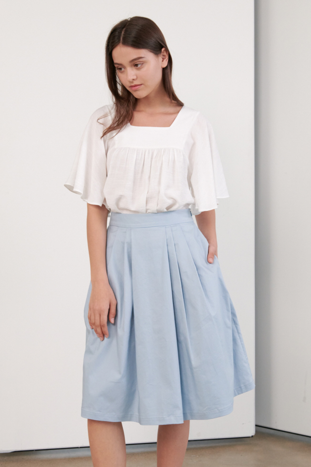 Pleats Full Skirt In Blue by COETT - Style Theory