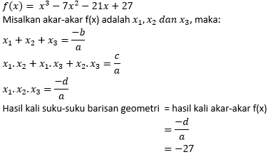 Akar- akar suku banyak f ( x ) = x 3 − 7 x 2 − 21 ...