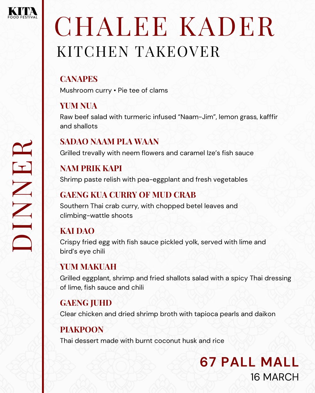 Kita Food Festival 2025: Chalee Kader (Wana Yook, BKK) at 67 Pall Mall - Ticketmelon