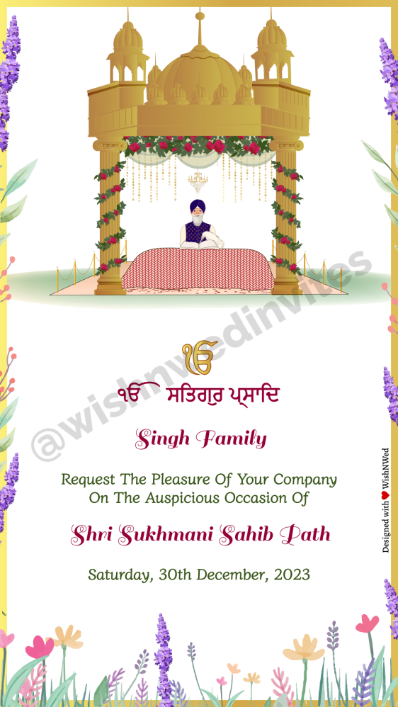 Sukhmani Sahib Path Invitation Card Templates - Wish N Wed