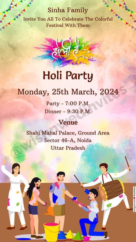 Holi Invitation Card Video Maker - Wish N Wed