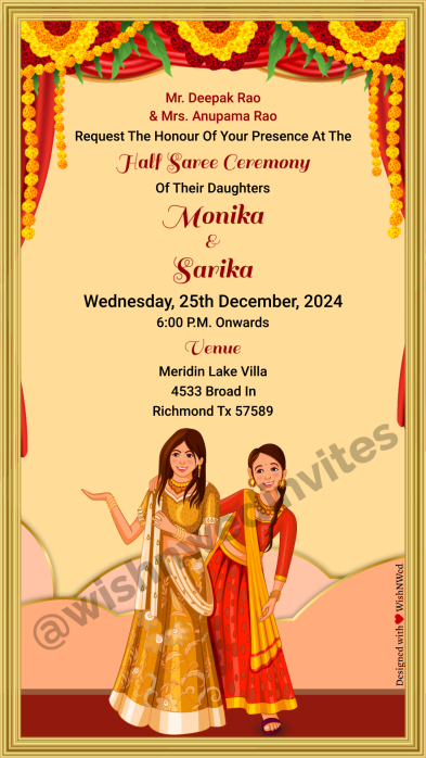Half Saree Function Invitation Card Templates | Langa Voni E Card ...