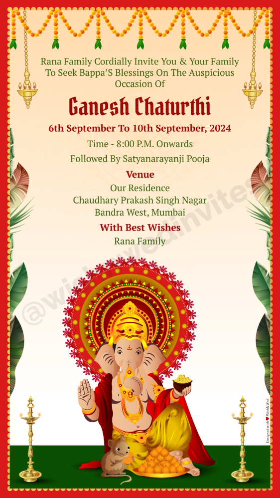Ganesh Chathurthi Invitation Card Video Maker - Wish N Wed
