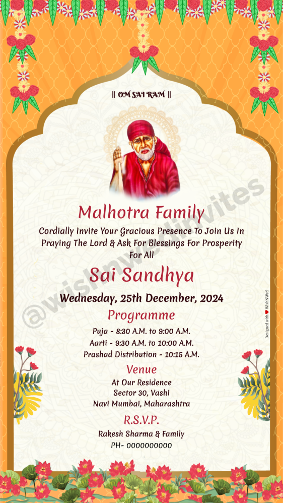 Sai Sandhya Invitation Card Templates - Wish N Wed Video Invitation Maker