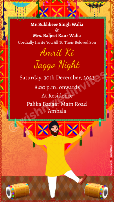 Jaggo Invitation Card - Instant Download