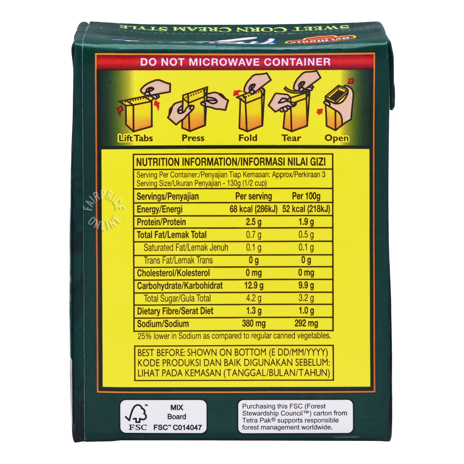 Del Monte Fresh Cut Golden Sweet Corn - Cream Style (Box) | NTUC FairPrice