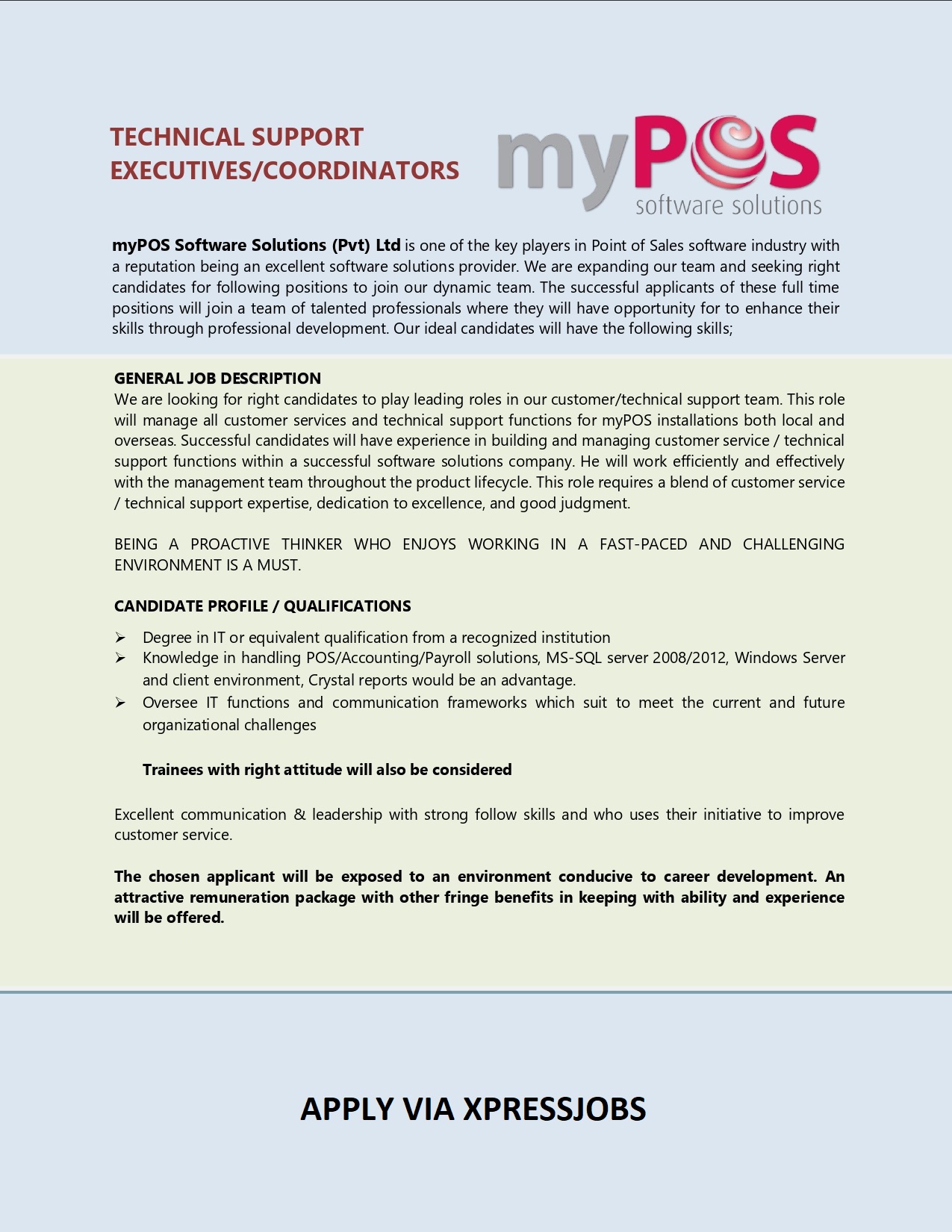 Technical Support - Executives / Coordinators - myPOS Software ...